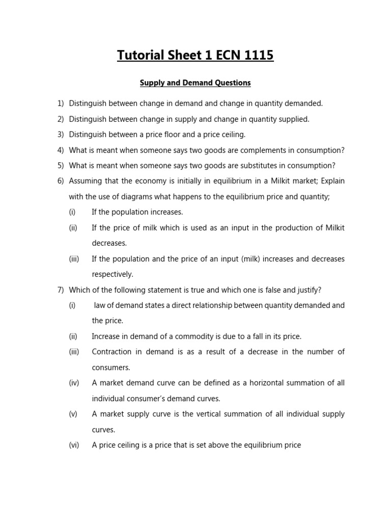 Tutorial Sheet 1@-Demand - and - Supplu - and - Elasticity 2 | PDF | Demand | Supply (Economics)