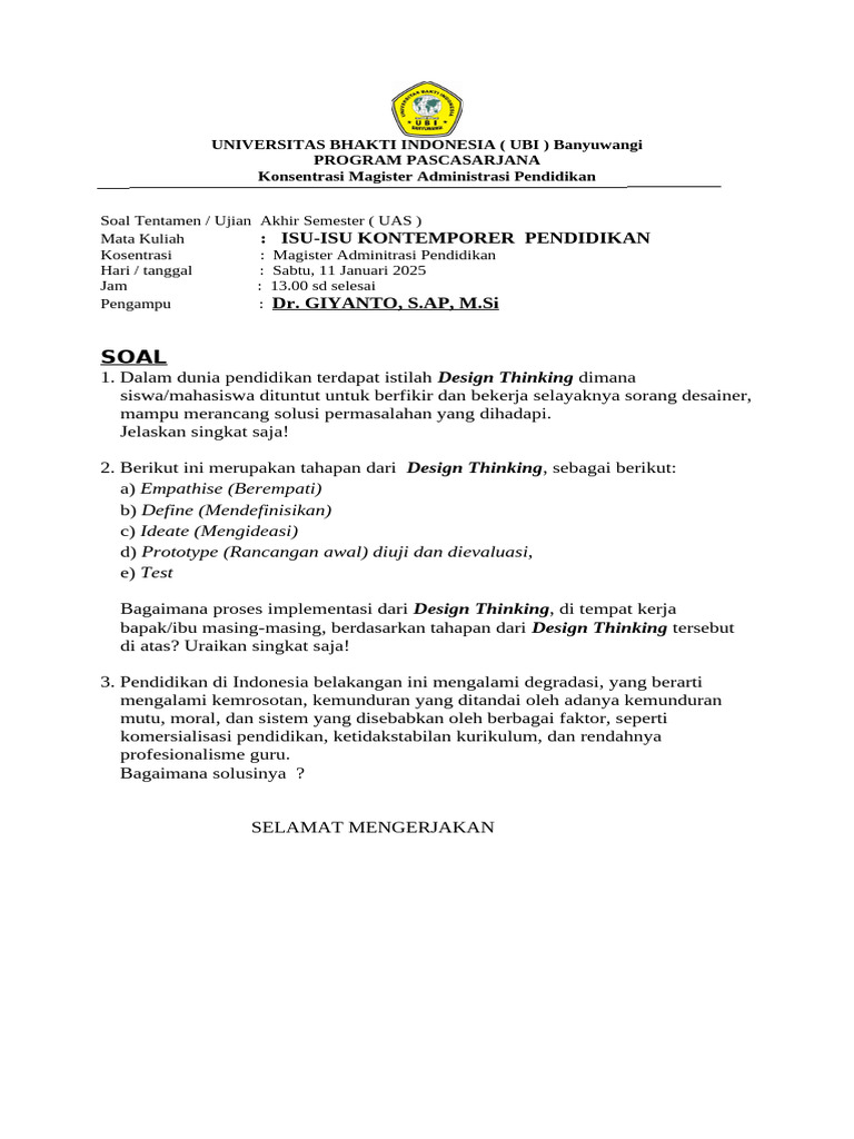 Soal Uas Isu Kontemporer | PDF