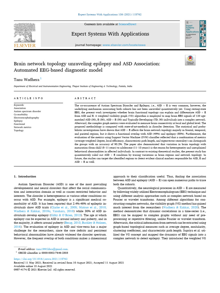 Brain Network Topology Unraveling Epilepsy and ASD Association | PDF ...