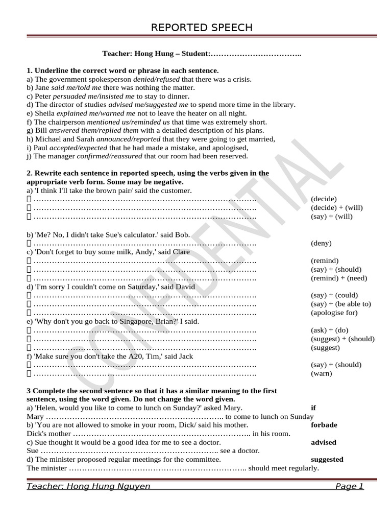 Mastering Reported Speech Exercises | PDF