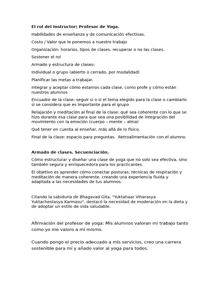 El Rol Del Instructor/ Profesor de Yoga | PDF