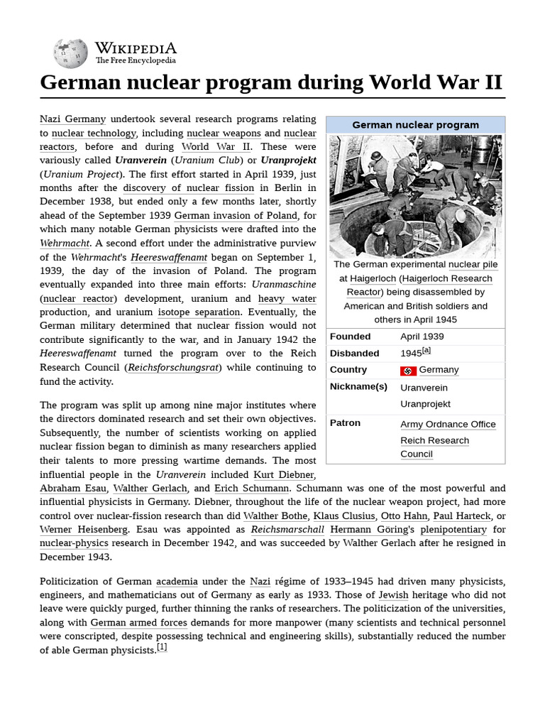 German Nuclear Program During World War II | PDF | Nuclear Weapons ...