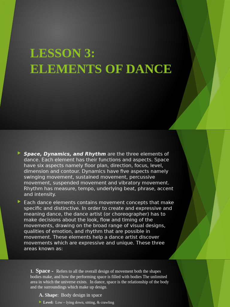 Pe4 Lesson 3 Elements of Dance | PDF | Tempo | Dances