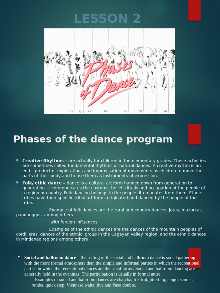 Pe4 Lesson 2 Phases of Dance | PDF | Dances | Ballroom Dance