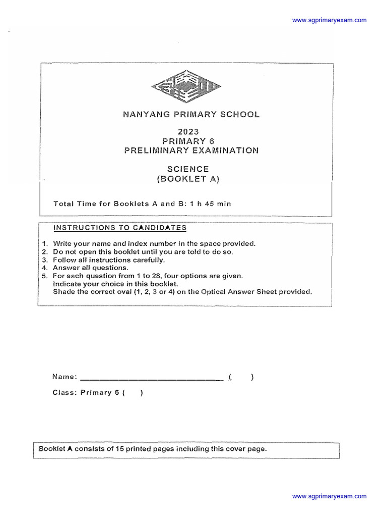 2023 P6 Science Prelim Nanyang | PDF
