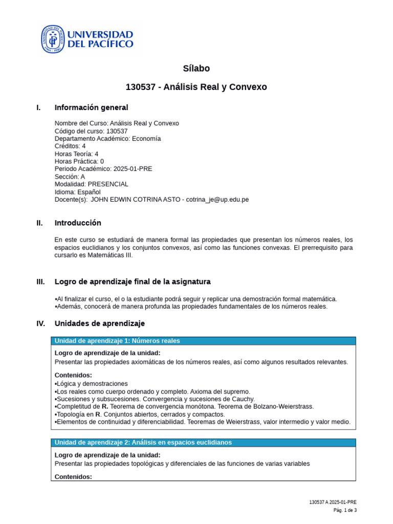Análisis Real y Convexo - 130537 - A (2025-01-PRE) | PDF | Análisis real | Análisis matemático