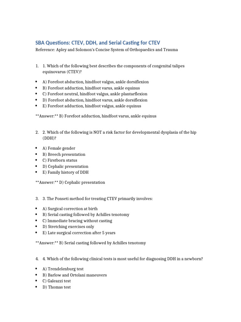 CTEV and DDH: Treatment and Diagnosis Guide | PDF | Human Leg | Musculoskeletal System