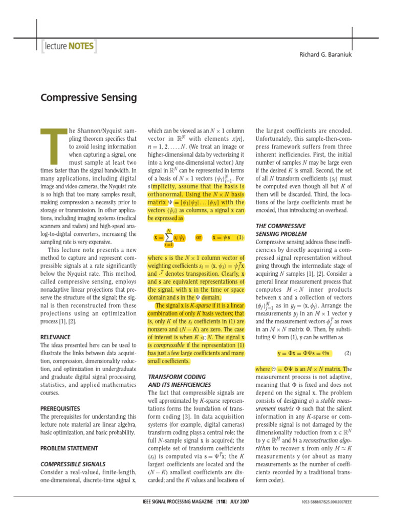 Compressive Sensing Lecture Notes | PDF | Matrix (Mathematics) | Basis ... Compressive Sensing Lecture Notes | PDF | Matrix (Mathematics) | Basis ...