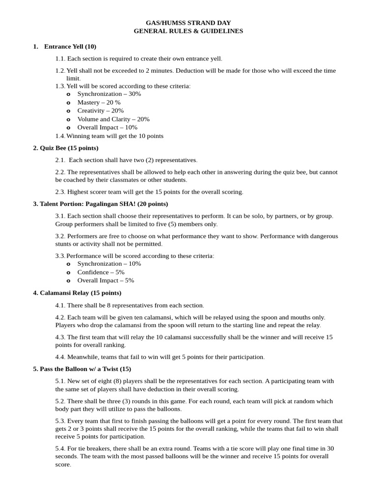 GAS/HUMSS Strand Day Competition Rules | PDF