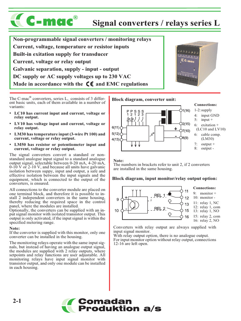 C-Mac Signal Convertor Datasheet BHS-potentiometer | PDF | Relay | Voltage