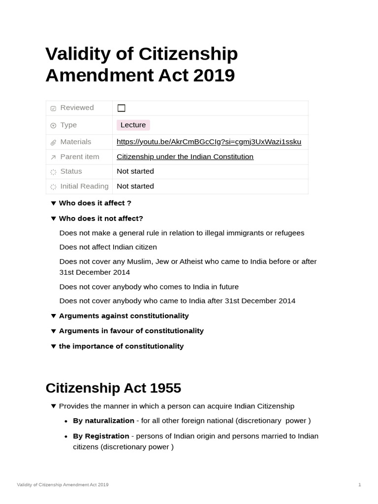 Validity of Citizenship Amendment Act 2019 | PDF | Citizenship ...