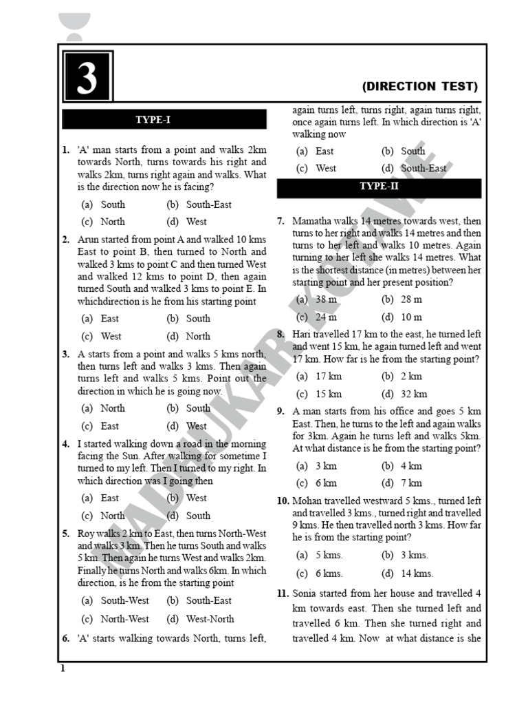 Direction Test Answer Key | PDF | Metre | Running Competitions