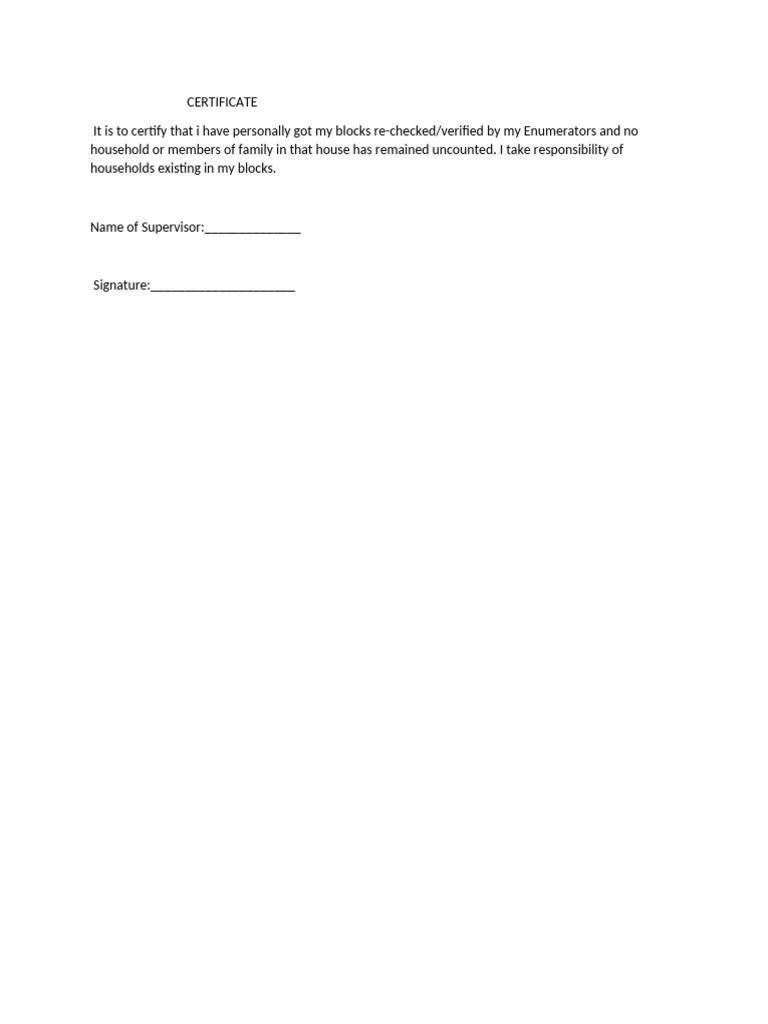 Household Enumeration Verification Certificate | PDF