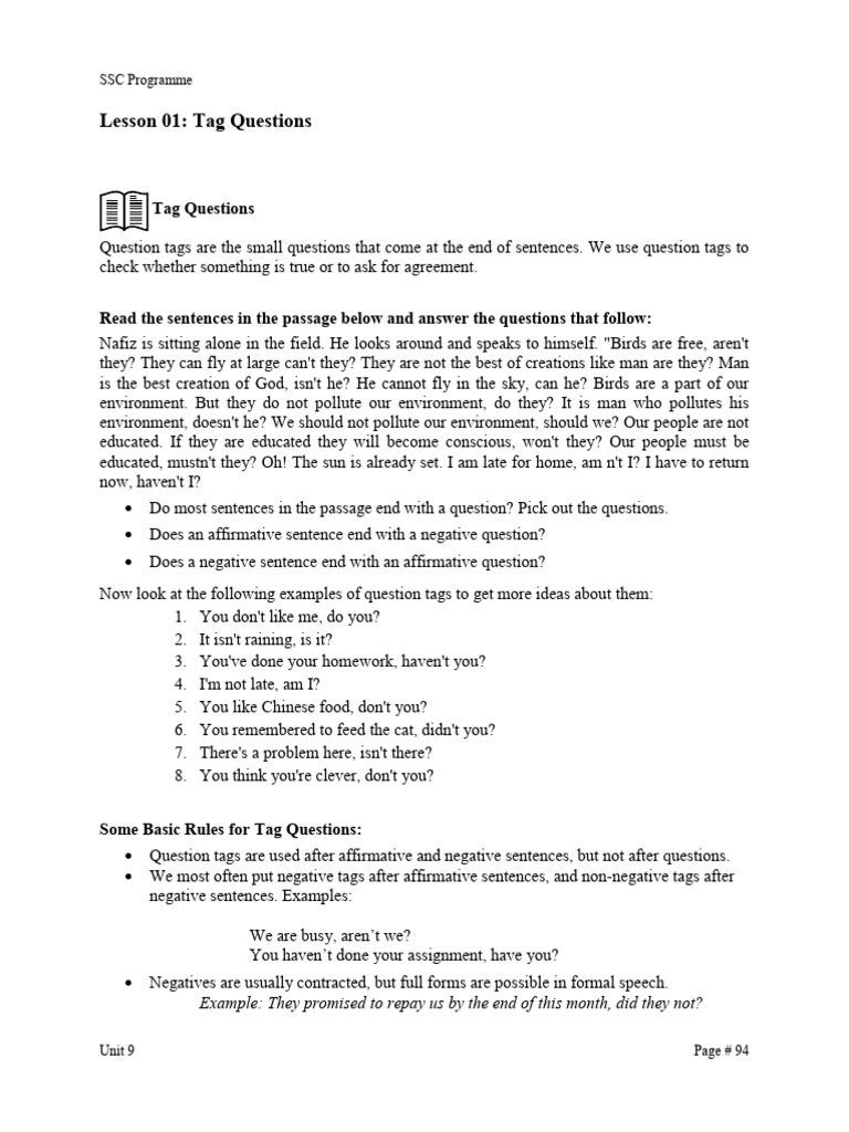 Understanding Tag Questions in English | PDF | Question | Linguistic ...
