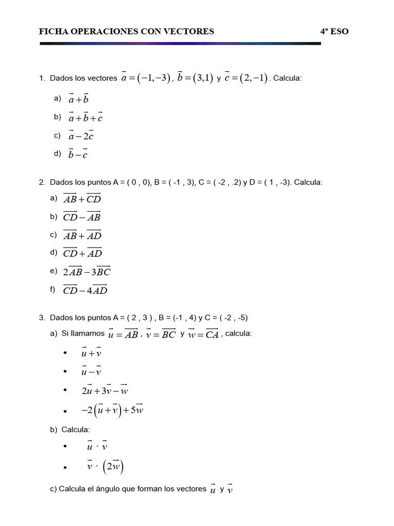 Ficha Operaciones Con Vectores | PDF