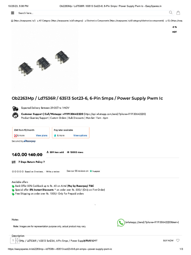 Ob2263Mp - Ld7536R - 63513 Sot23-6, 6-Pin Smps - Power Supply PWM Ic ...