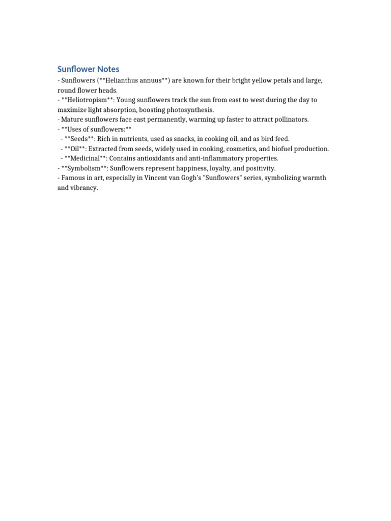 Sunflower Detailed Notes | PDF
