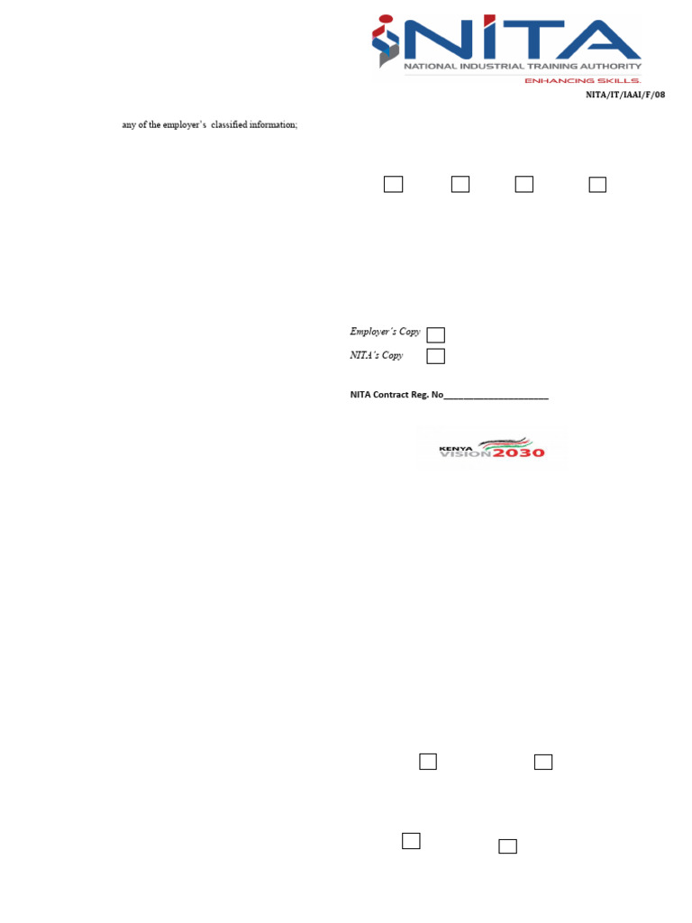 NITA Industrial Attachment Contract Form | PDF | Employment