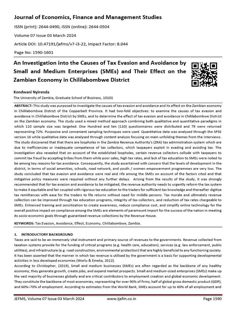 An Investigation Into The Causes of Tax Evasion An | PDF | Taxes | Cost ...