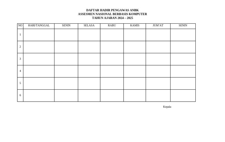 Daftar Hadir Panitia Anbk 2024 | PDF
