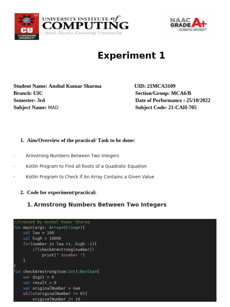 21mca3109 Mad WS 1.1 | PDF | Mathematics | Computer Programming