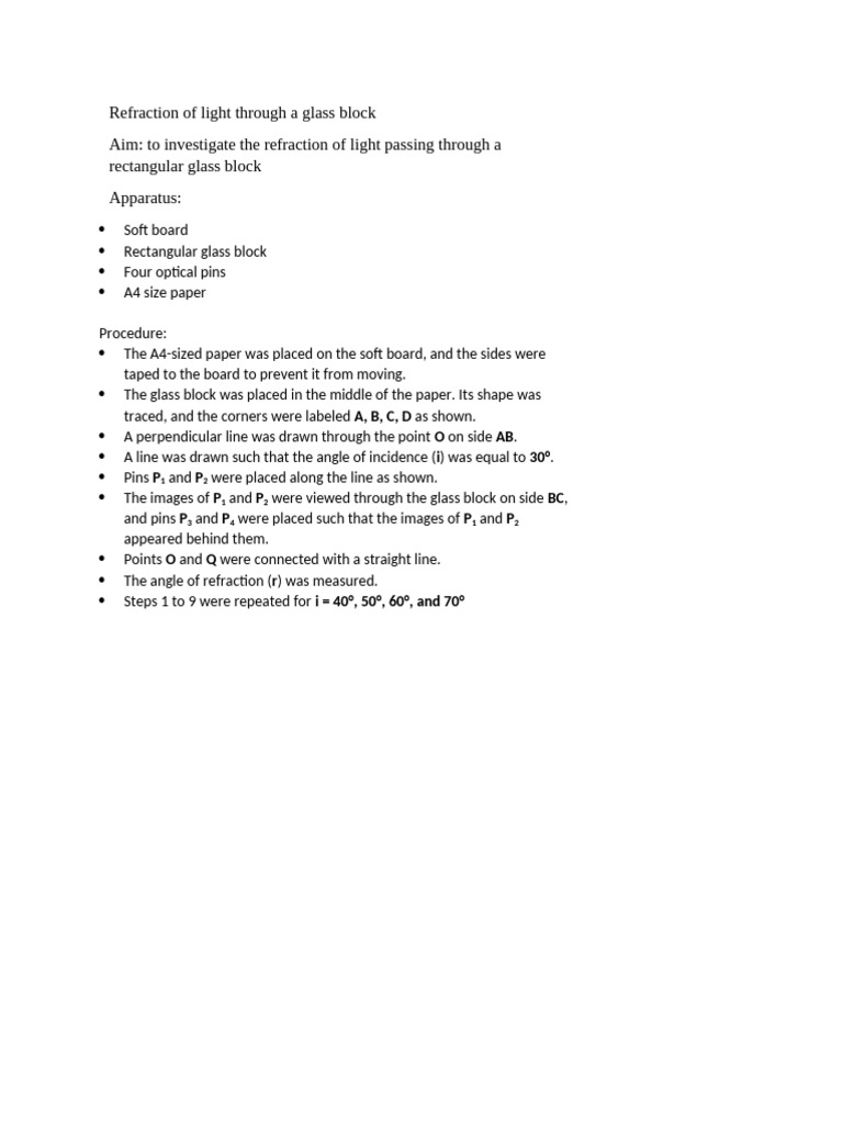 Refraction of light through a glass block | PDF