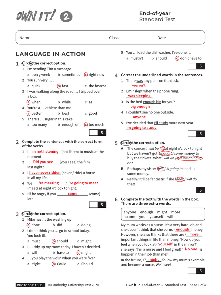 End-of-Year English Test for Students | PDF