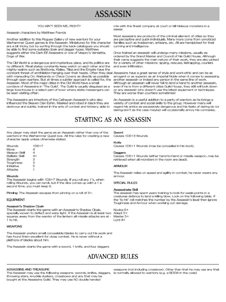 Warhammer Quest Assassin (1995) | PDF