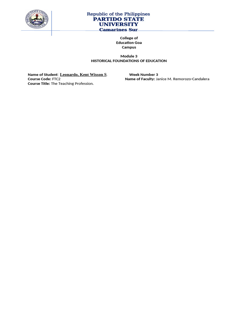 FTC2 - Week 3-Historical Foundations of Education | PDF | Pedagogy ...