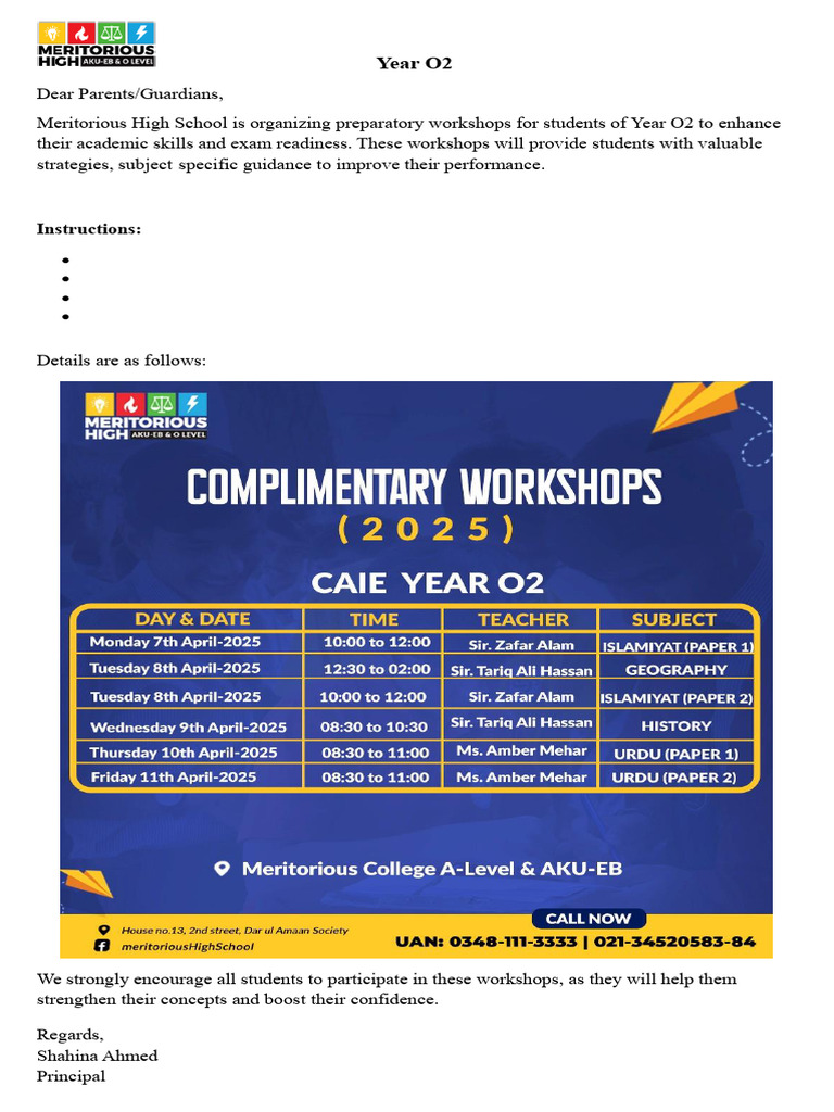 Complimentary CAIE Workshops 2025 YEAR O2 | PDF