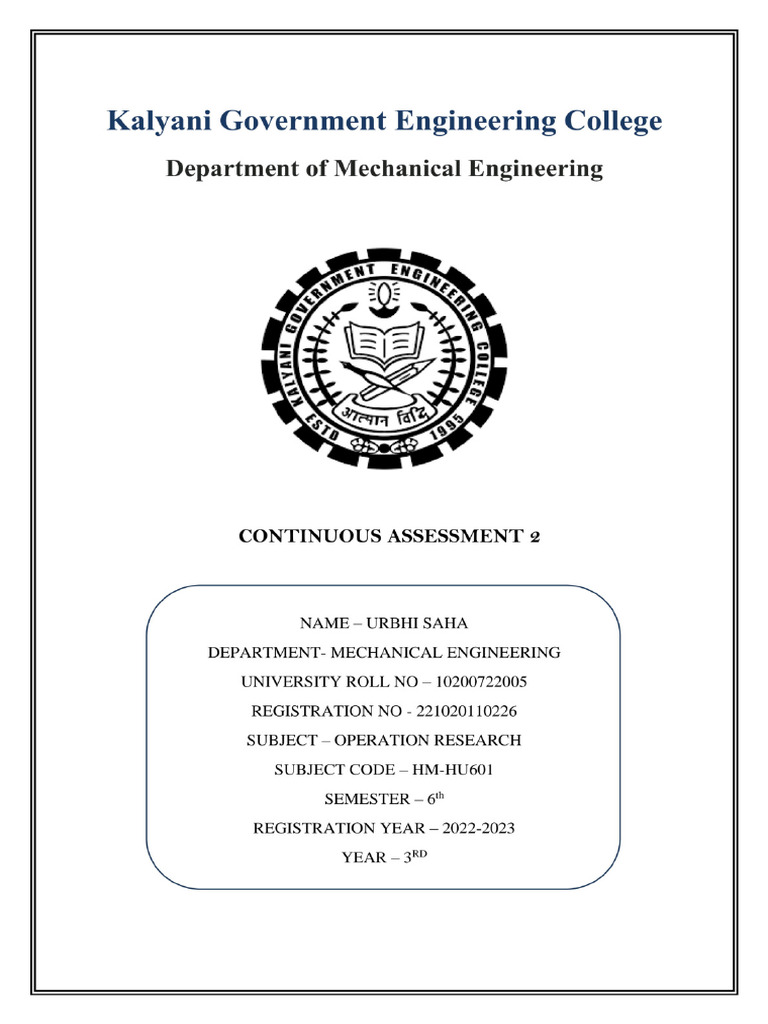Operation Research CA2 | PDF