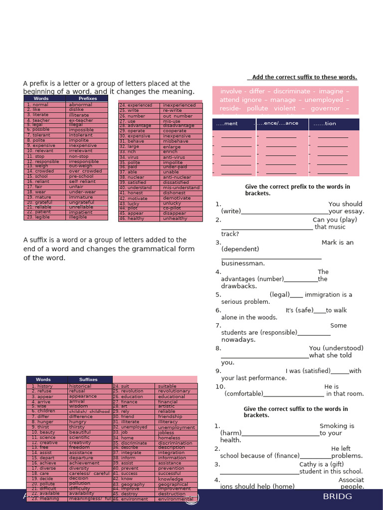 quiz-exercises-10-prefixes-and-suffixes-8 | PDF | Linguistics ...