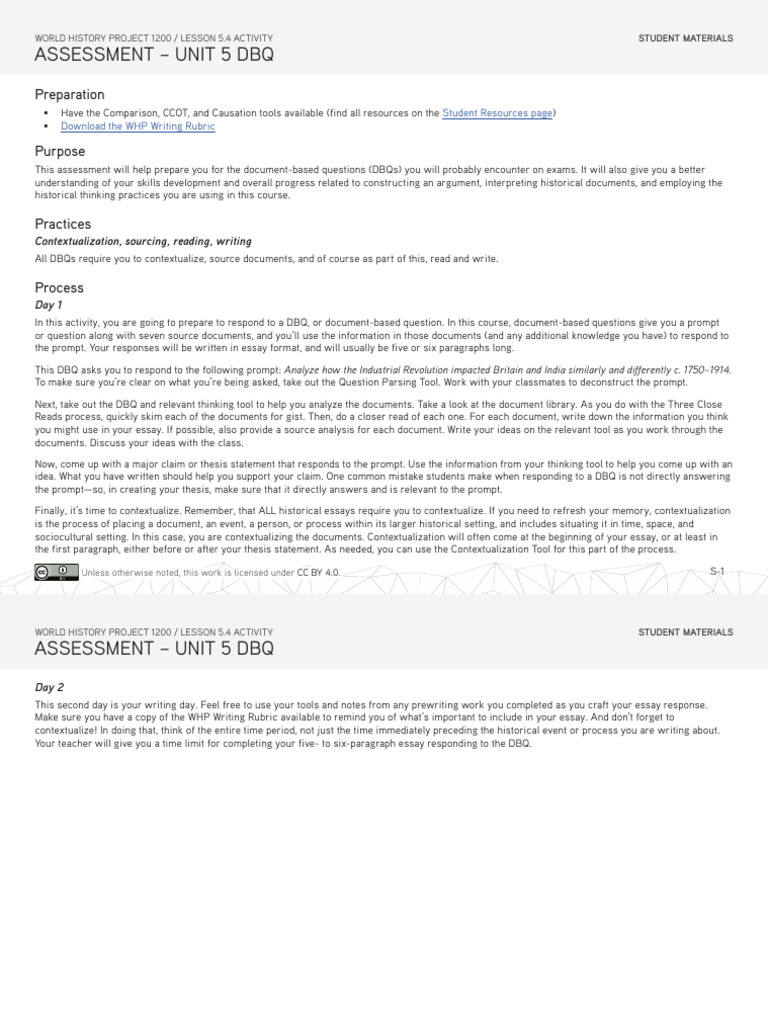 WHP-1200 5-4-11 Assessment - Unit 5 DBQ Student | PDF | Industrial Revolution | Essays