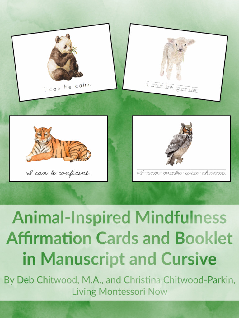 Animal-Inspired Mindfulness Affirmation Cards and Booklet in Manuscript ...