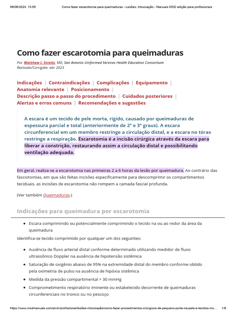 Escarotomia em Queimaduras: Procedimento | PDF | Queimadura | Unha