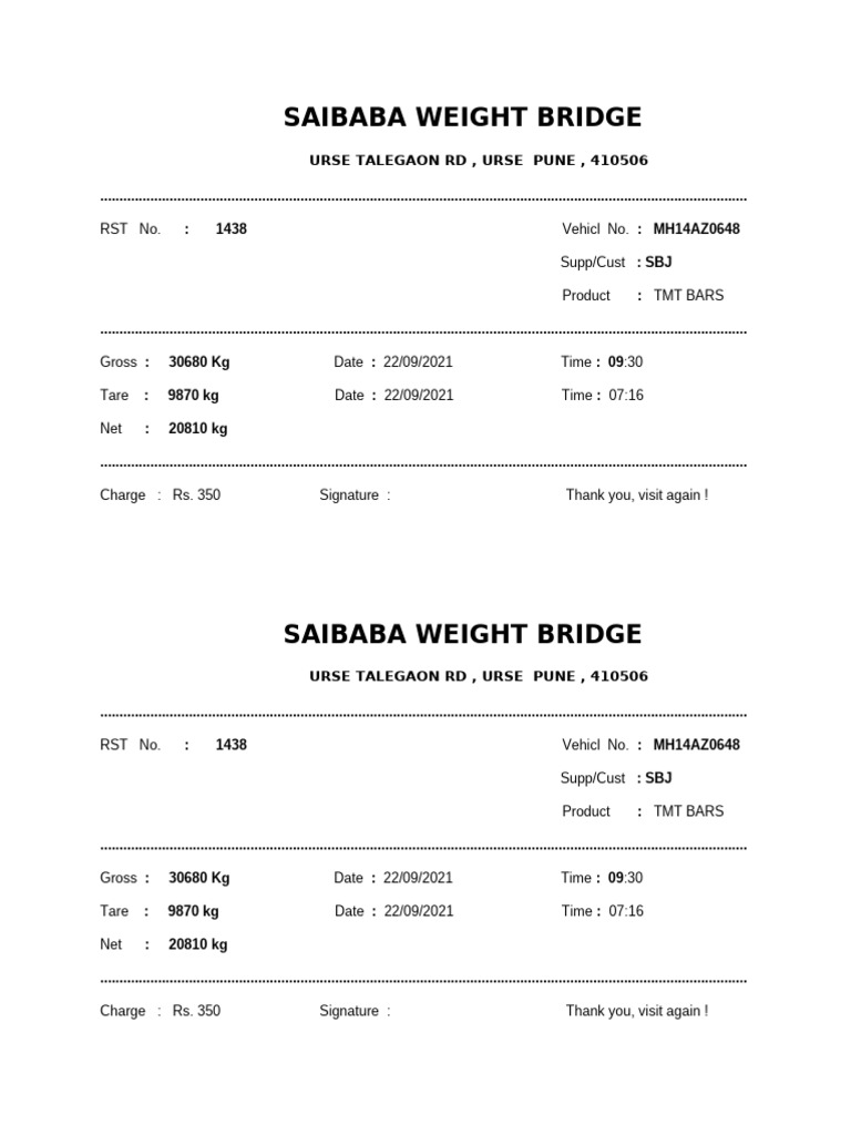 Weighbridge Weight Slip Format | PDF