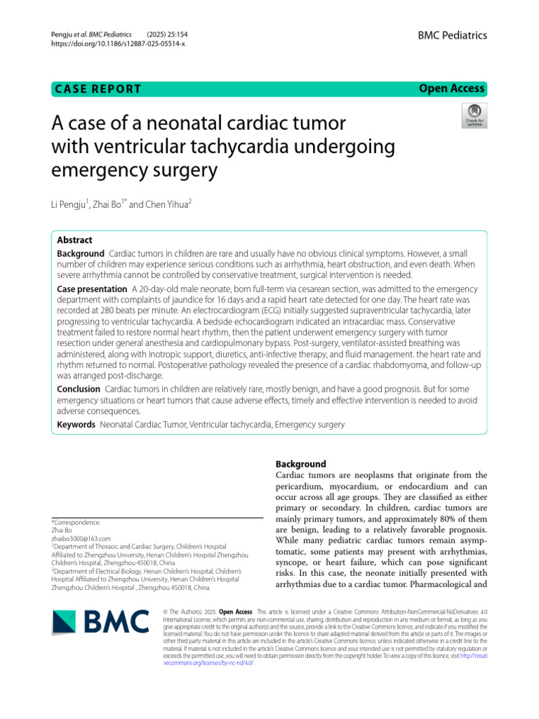 A Case of A Neonatal Cardiac Tumor With Ventricular Tachycardia ...