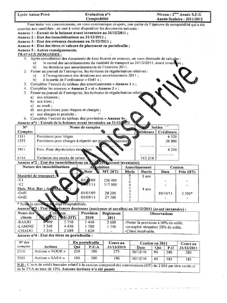 Devoir 1 Modele 8 Comptabilite 2 Bac Eco Semestre 1 | PDF