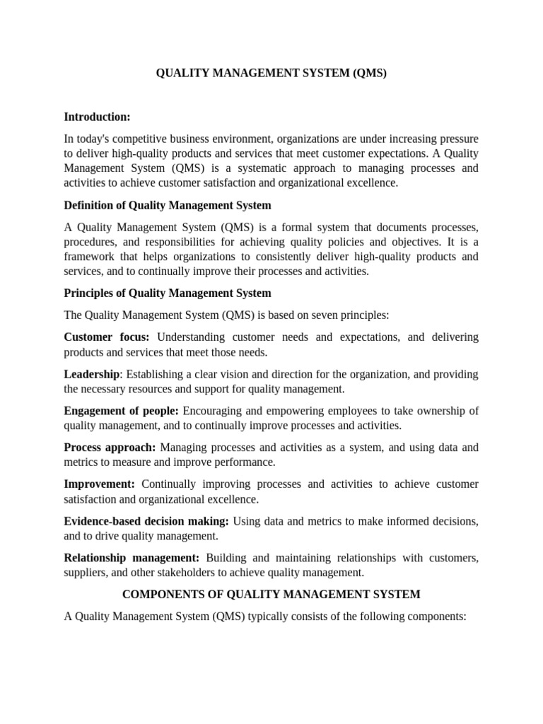 Overview of Quality Management Systems | PDF | Quality Management ...