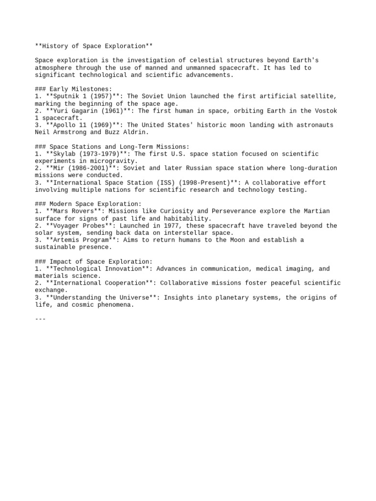 History of Space Exploration Milestones | PDF