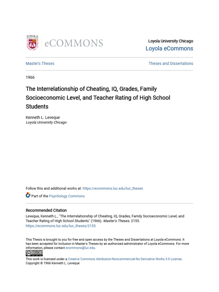 The Interrelationship of Cheating IQ Grades Family Socioeconom | PDF | Thesis | Deception