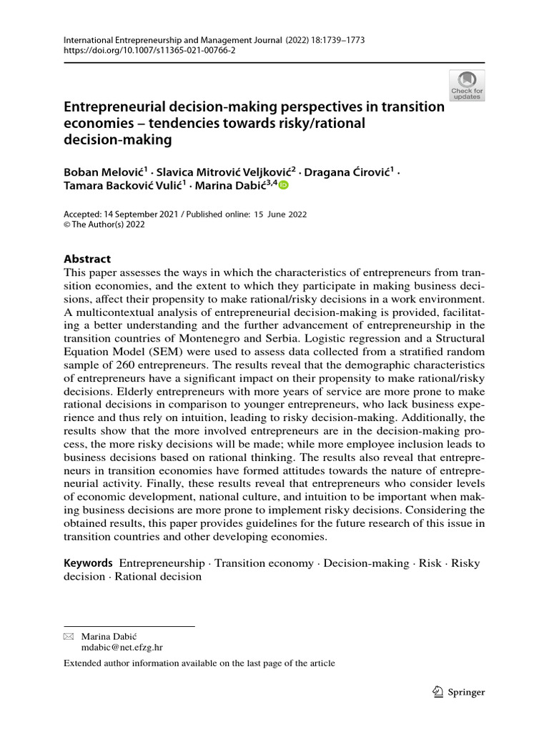 Entrepreneurial Decision-Making Perspectives in Transition Economies ...