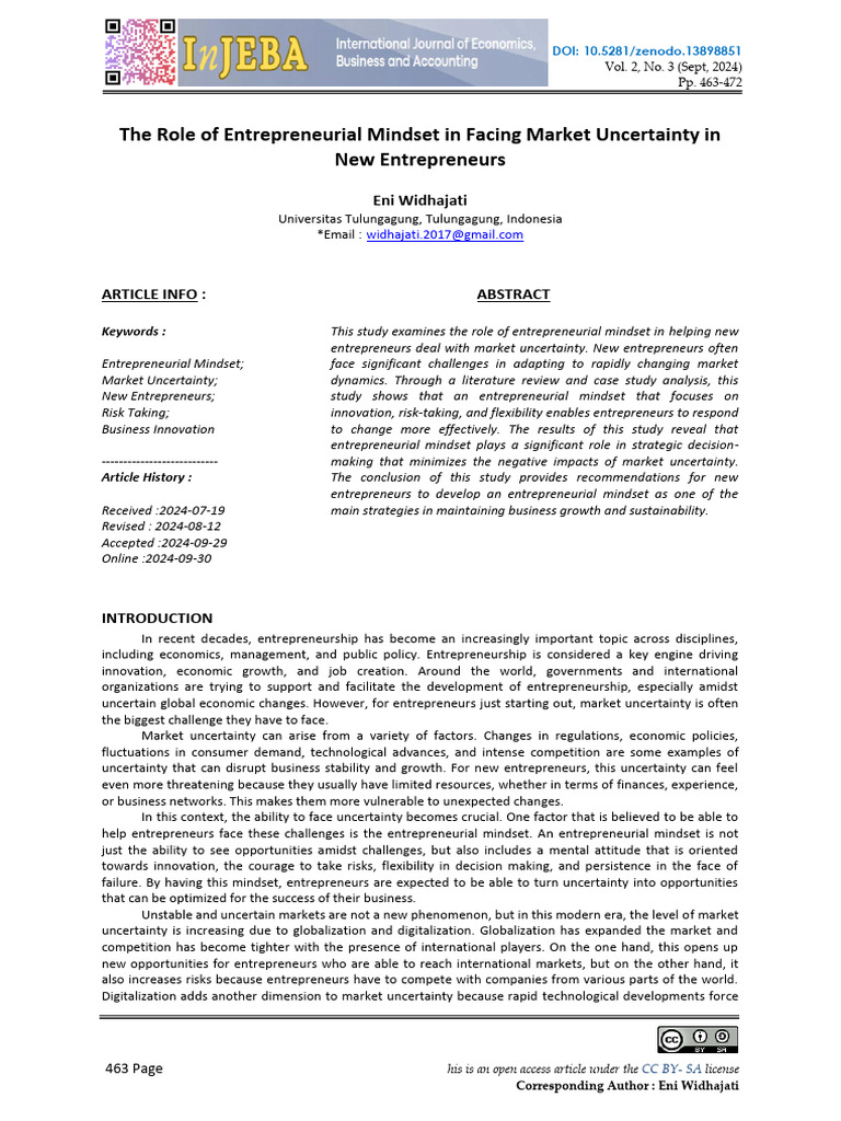 The Role of Entrepreneurial Mindset in Facing Market Uncertainty in New ...