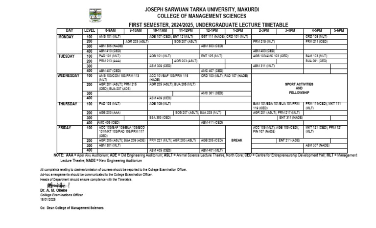 2024 - 2025 Session Undergraduate Lecture Timetable - Final | PDF
