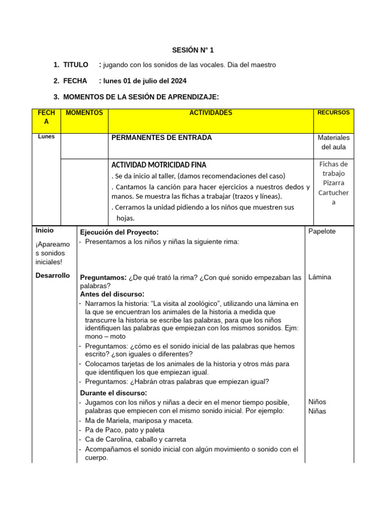 Sesión Sonido Inicial Pdf