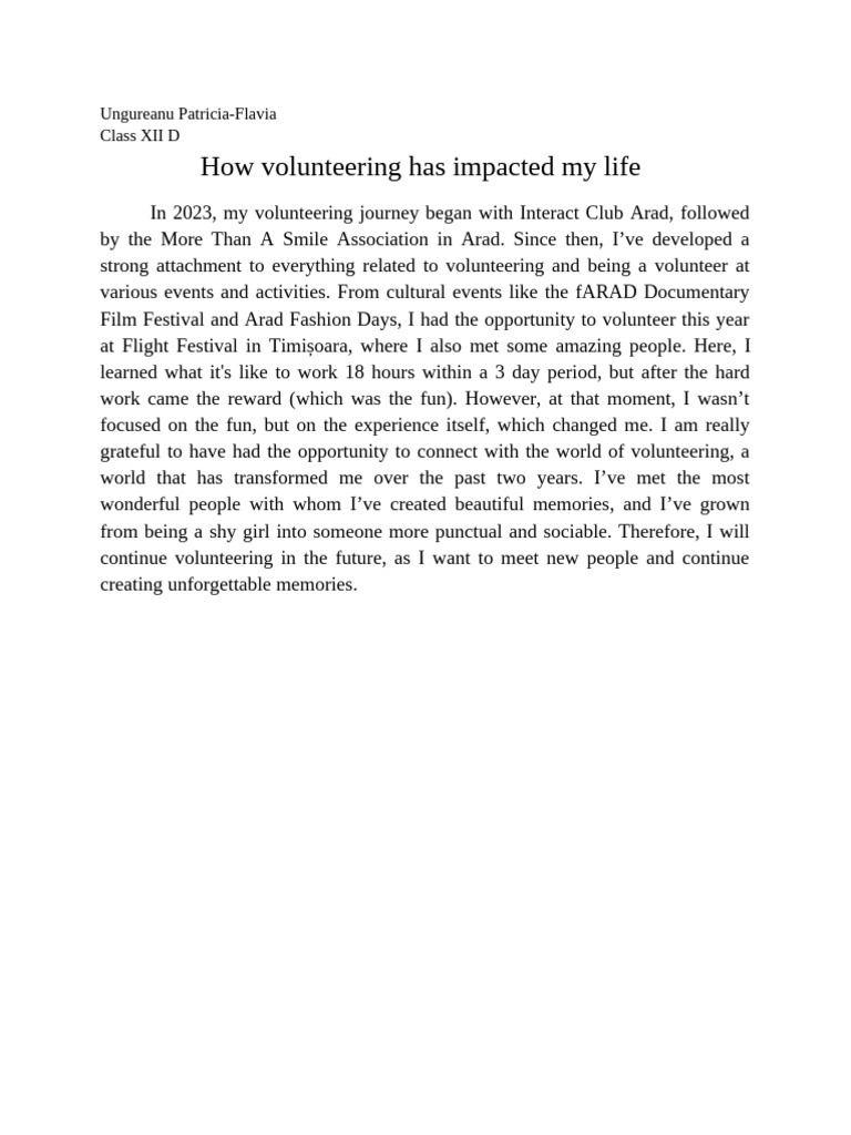 Impact of Volunteering on My Life | PDF