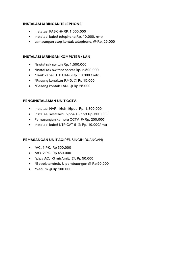Biaya Jasa Penginstalasian Peralatan | PDF