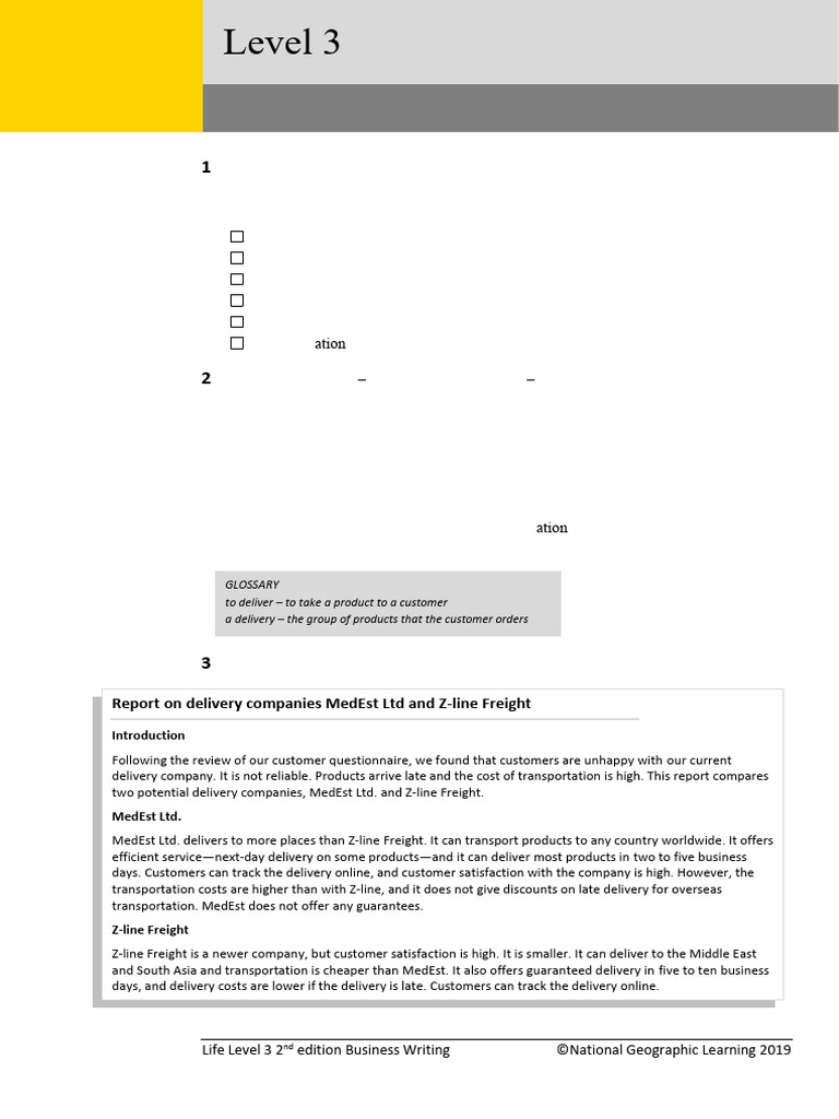 level_3_worksheet3_shortreportcomparingcompanies | PDF | Customer | Business