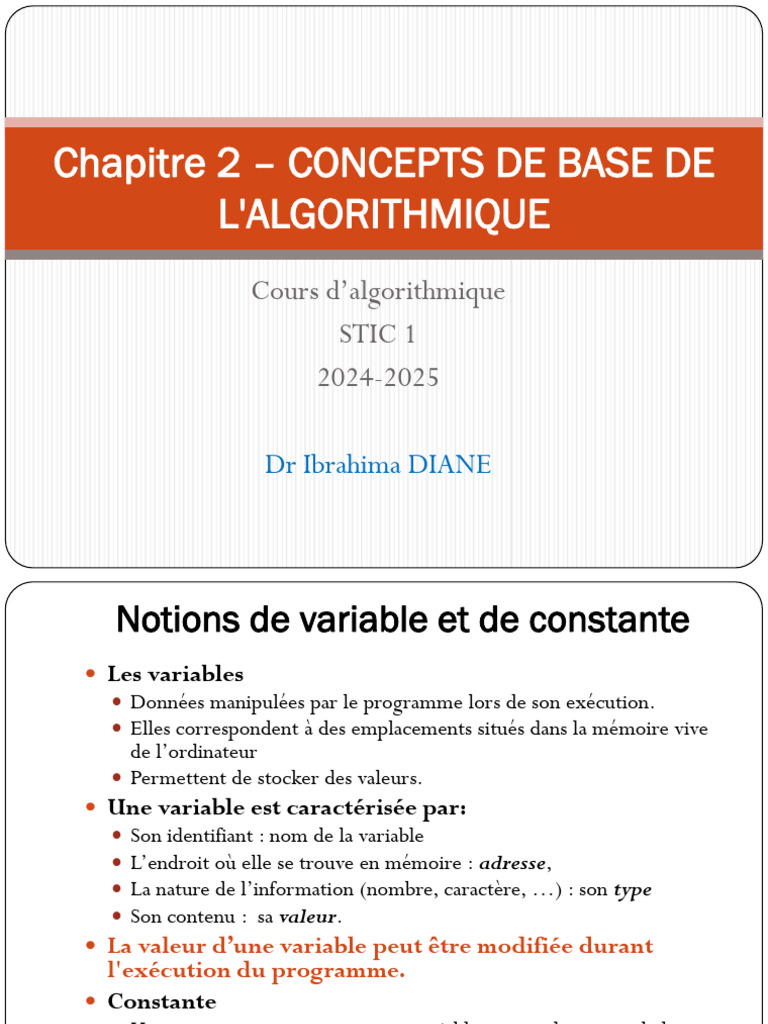 Chapitre 2 - CONCEPTS DE BASE DE L'ALGORITHMIQUE-UAHB | PDF | Variable ...