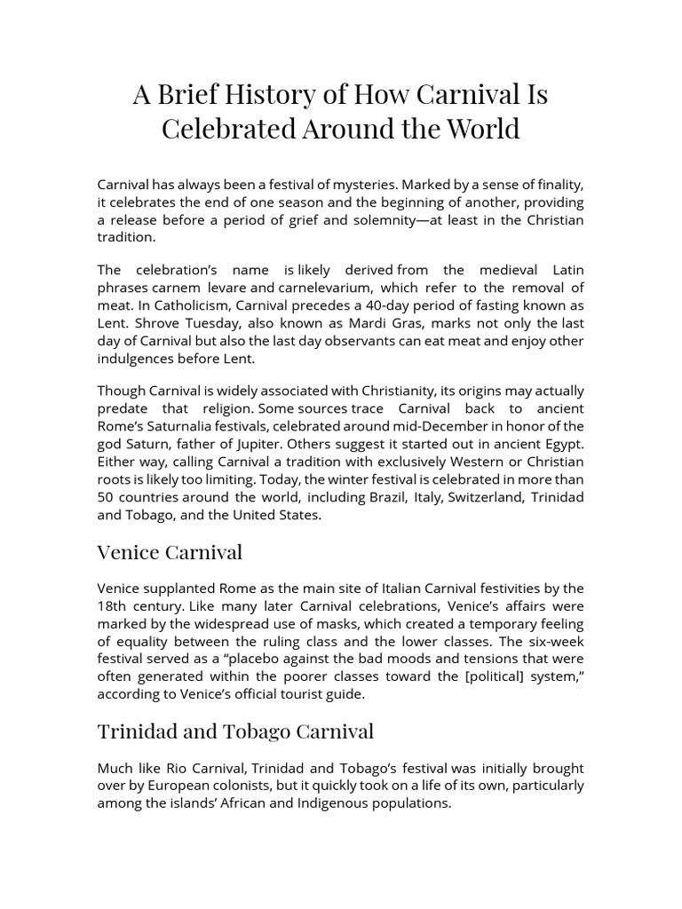 A Brief History of How Carnival Is Celebrated Around The World | PDF ...